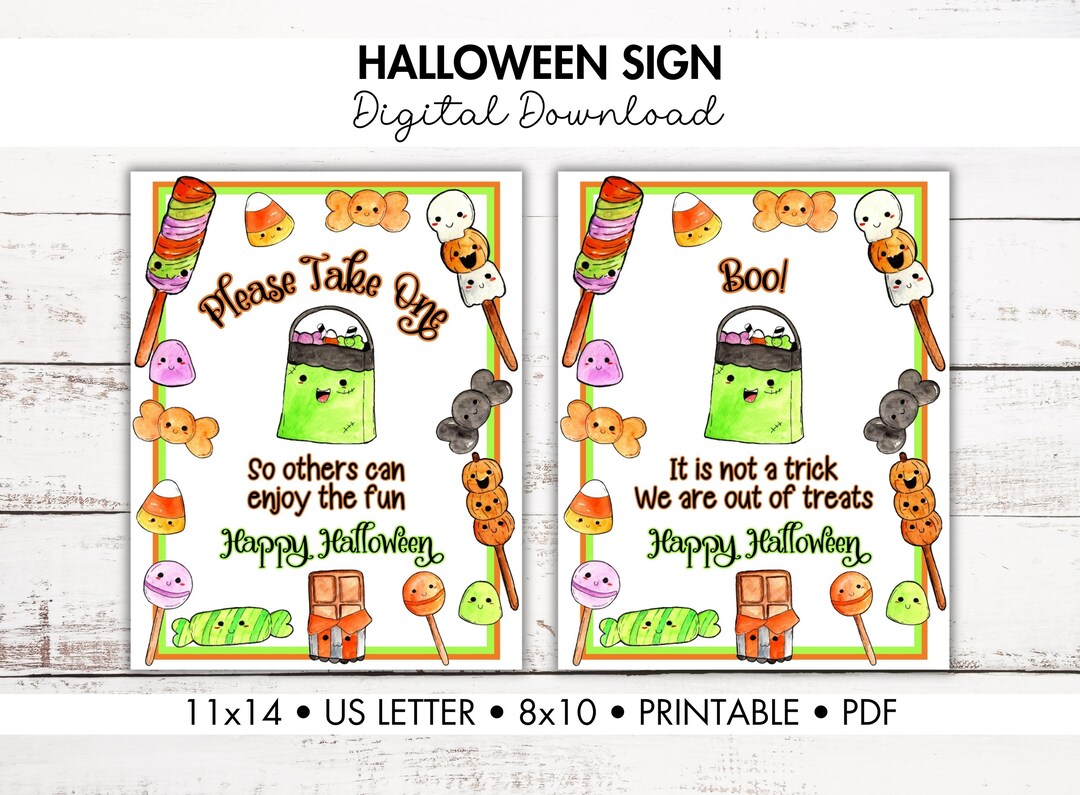 Halloween Candy Sign, Out of Candy Sign, Trick or Treat Sign, Front ...