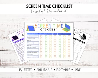Screen Time Checklist, Screen Time Chart Checklist, Printable Screen Time Chore Chart, Daily ...