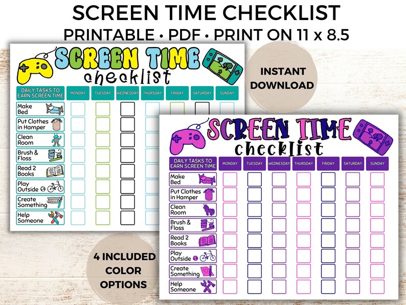 Screen Time Checklist Screen Time Chart Checklist Printable - Etsy
