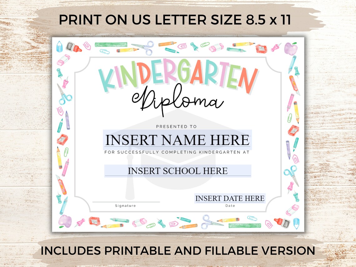 Fillable Kindergarten Diploma, Kindergarten Graduation, Kindergarten ...