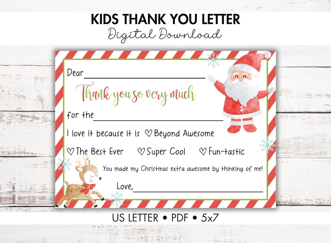 Printable Christmas Thank You Cards for Kids - Etsy