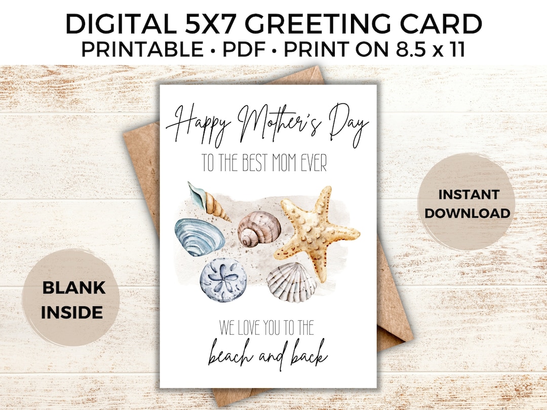 Mother's Day Beach Greeting Card, Card for Mom, Printable PDF ...