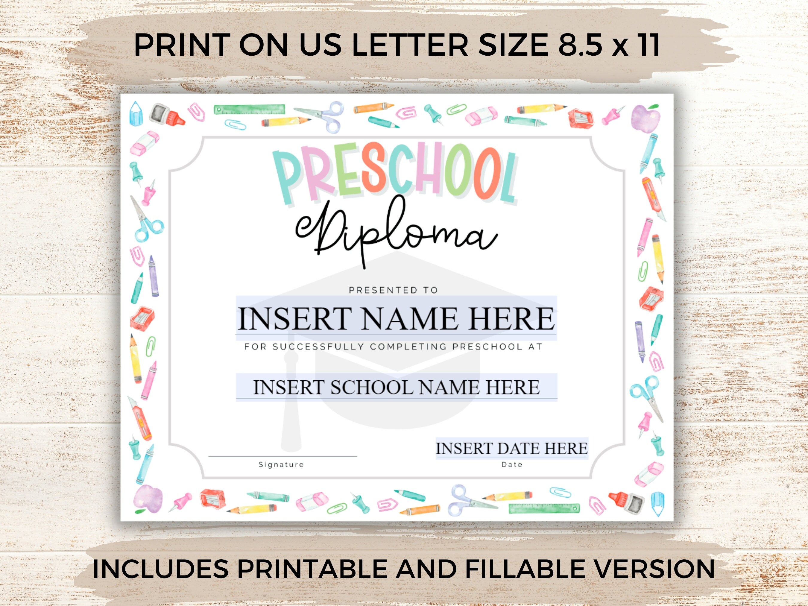 Fillable Preschool Diploma, Preschool Graduation, Preschool Certificate ...