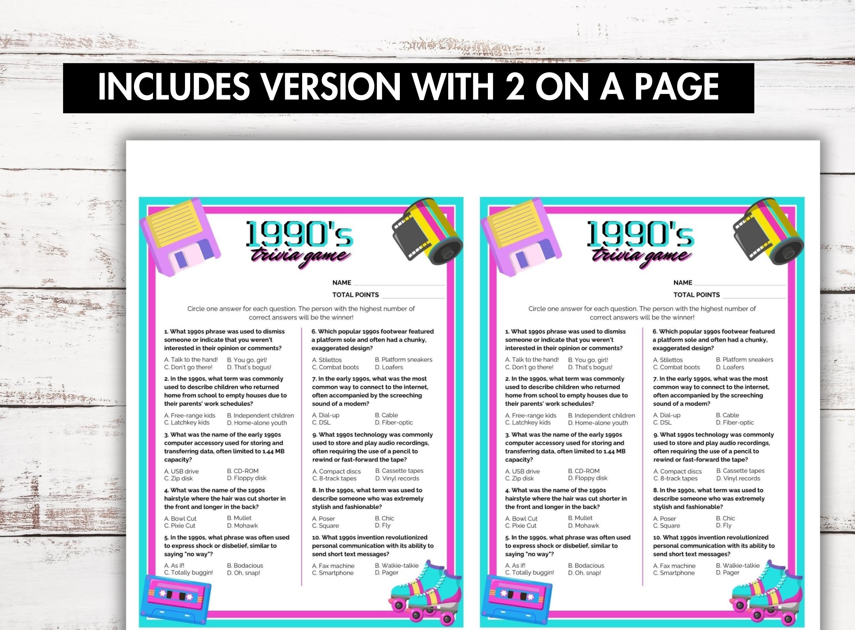 1990s Trivia Game - Etsy