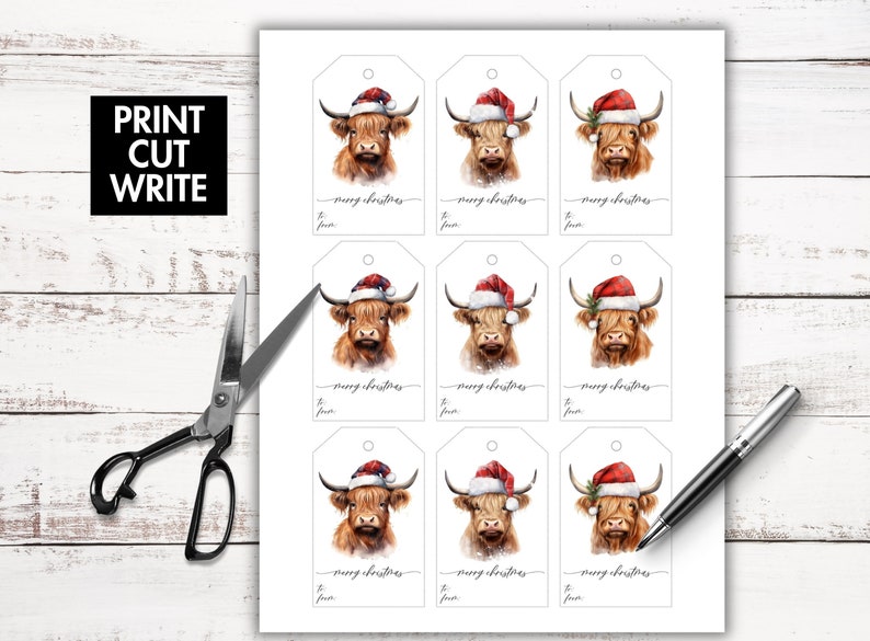 Christmas Highland Cow Gift Tag - Etsy