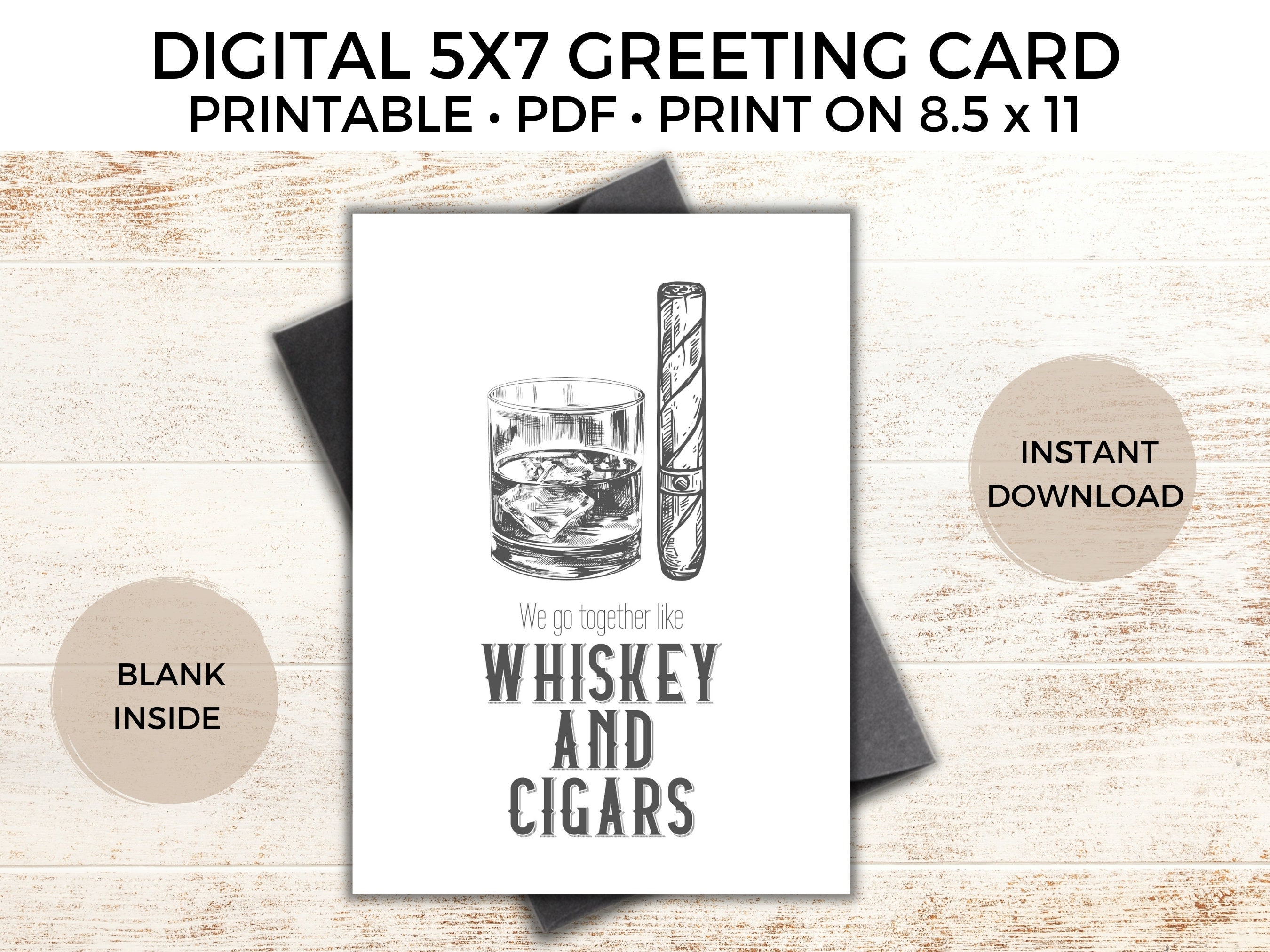 Whiskey and Cigars Greeting Card, Digital Download, PDF, Love, Husband ...