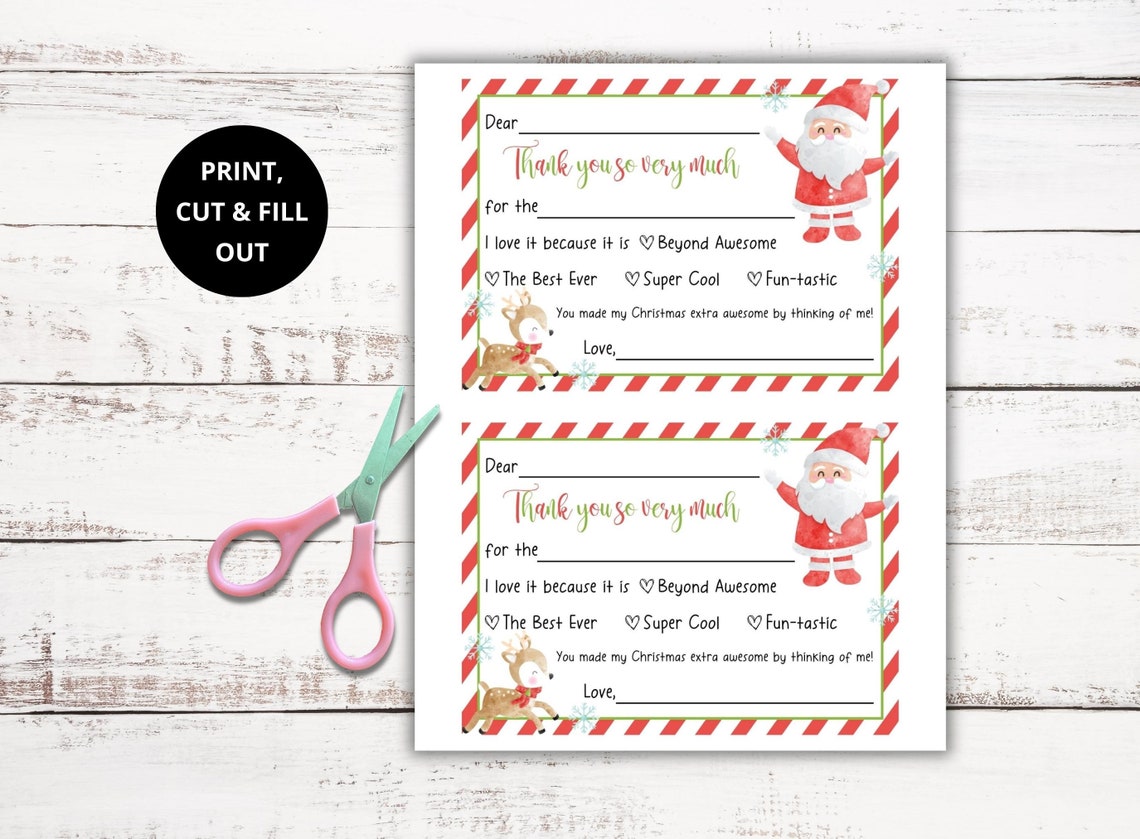 Printable Christmas Thank You Cards for Kids - Etsy