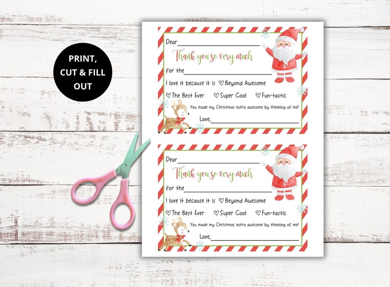 Printable Christmas Thank You Cards for Kids - Etsy