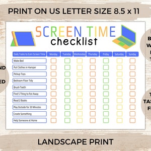 Screen Time Checklist, Screen Time Chart Checklist, Editable Printable ...
