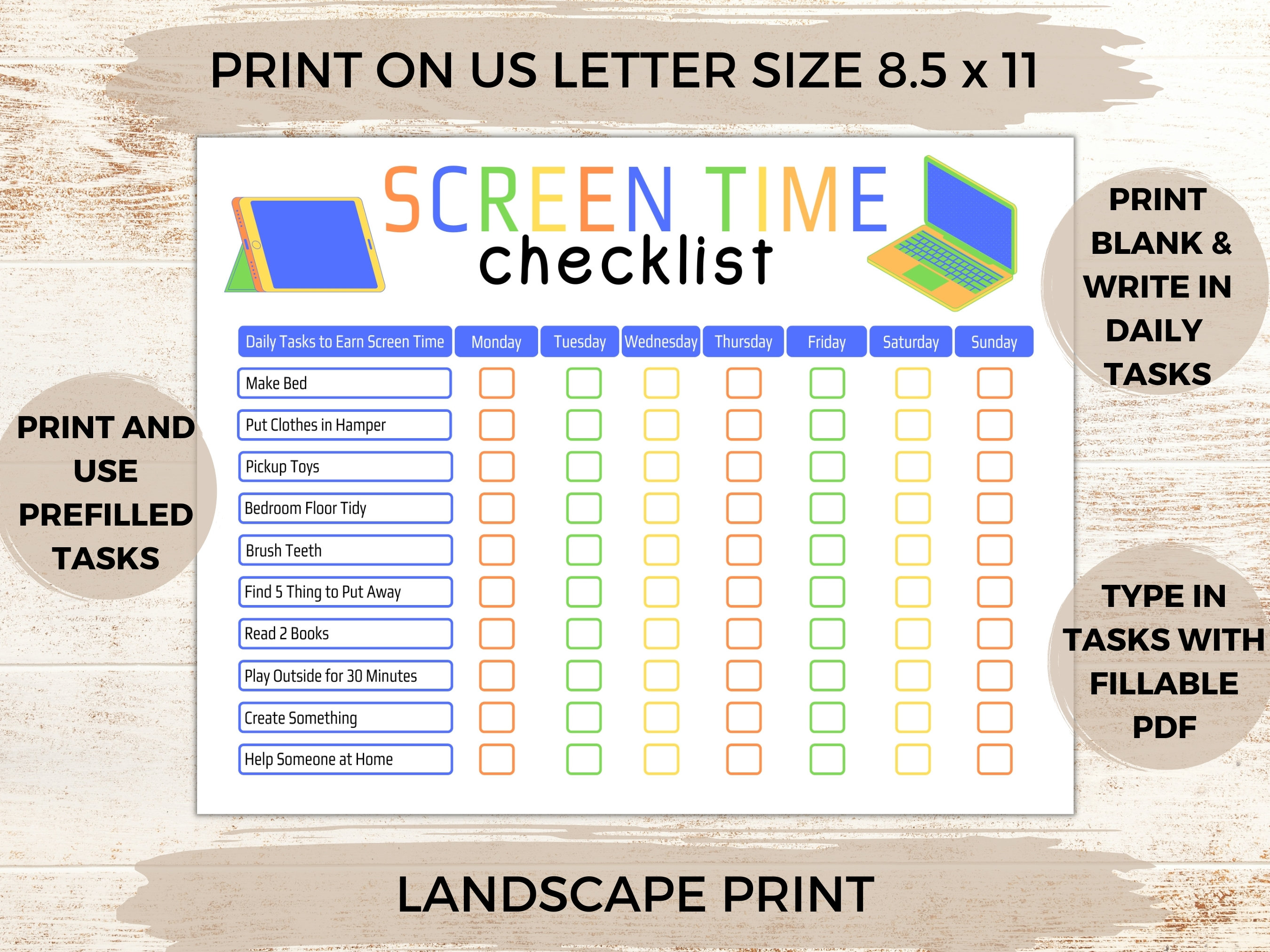 Screen Time Checklist, Screen Time Chart Checklist, Editable Printable ...