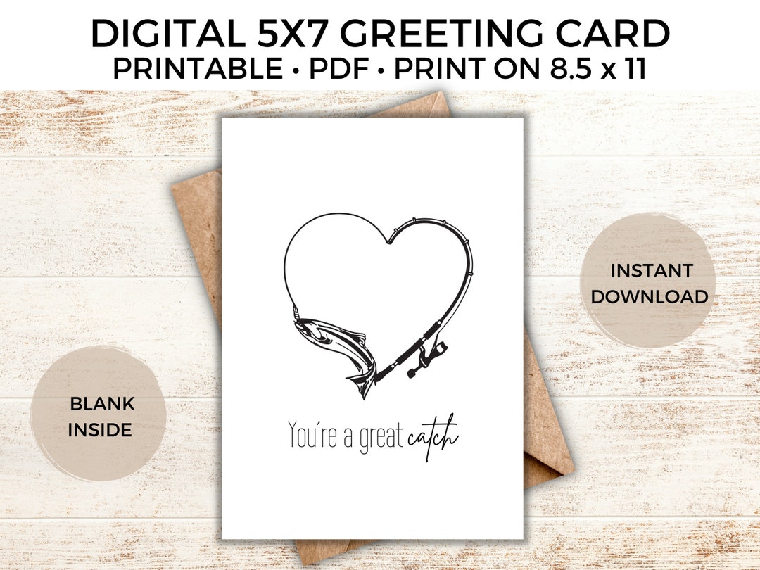 Fishing Greeting Card, PDF, Fish, Hook, Love, Husband, Wife, Boyfriend ...