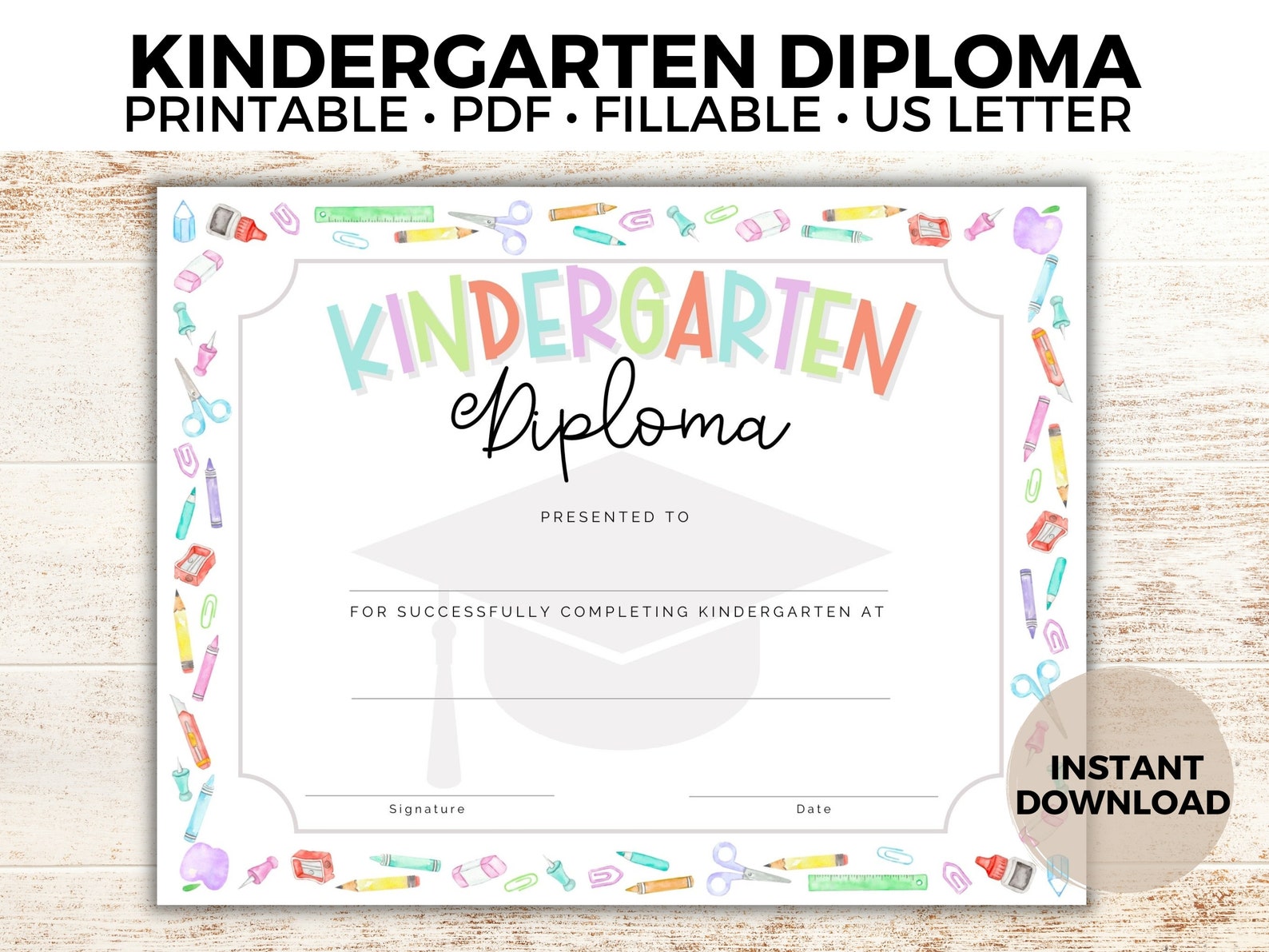Fillable Kindergarten Diploma, Kindergarten Graduation, Kindergarten ...