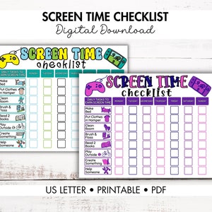 Screen Time Checklist, Screen Time Chart Checklist, Printable Screen ...