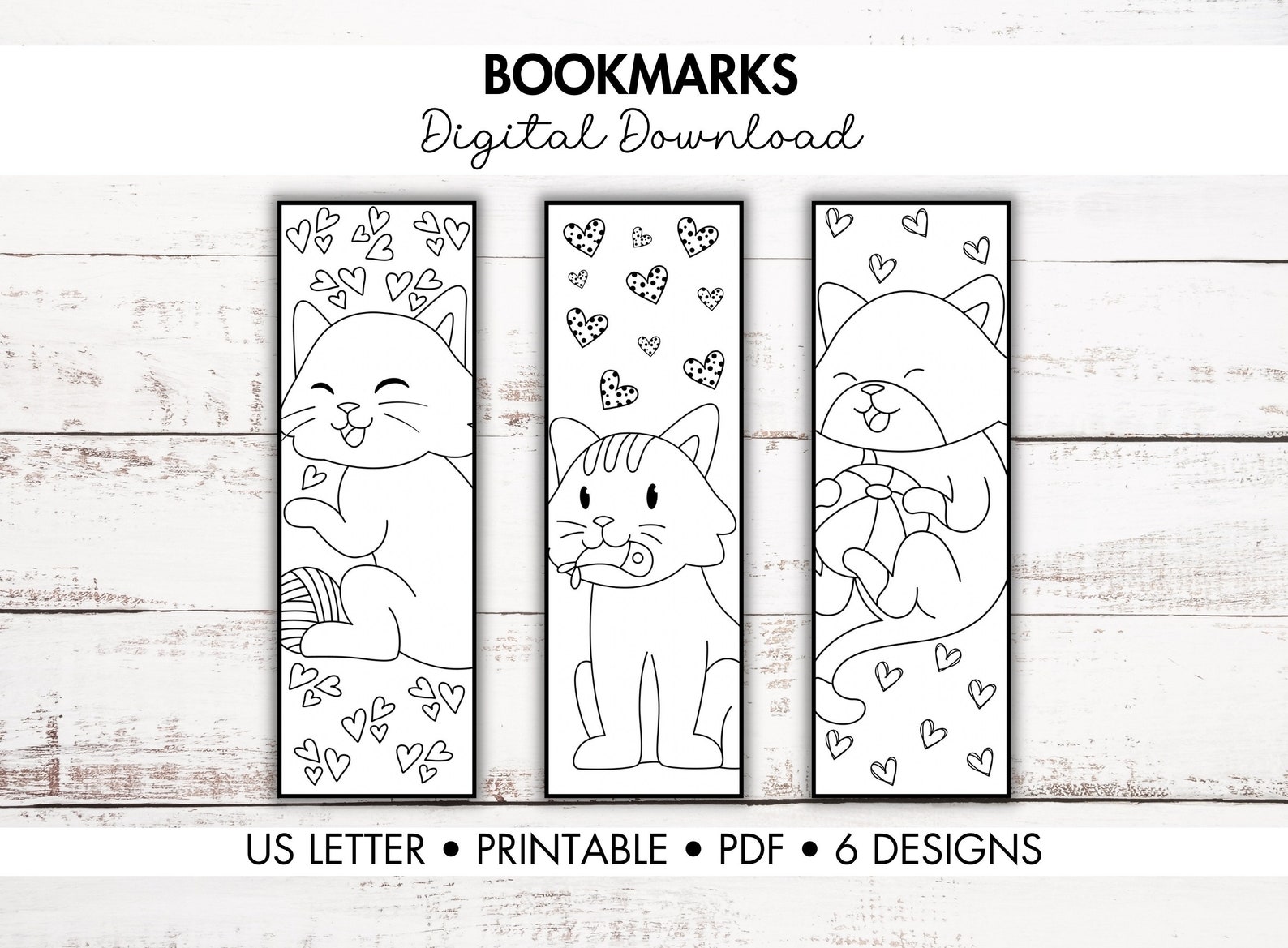 Cat Bookmark, Cat Coloring Bookmarks, DIY Bookmarks, Cat Lovers, Book ...