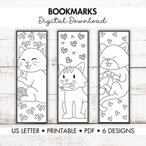 Cat Bookmark, Cat Coloring Bookmarks, DIY Bookmarks, Cat Lovers, Book ...