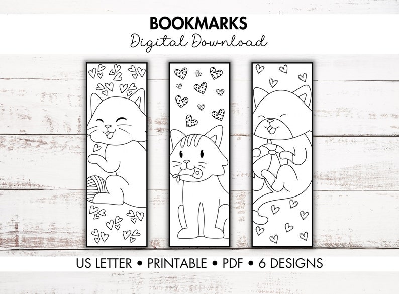Cat Bookmark, Cat Coloring Bookmarks, DIY Bookmarks, Cat Lovers, Book ...