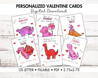 Dinosaur Valentine PRINTABLE Class Valentine Classmate Valentines Boy ...