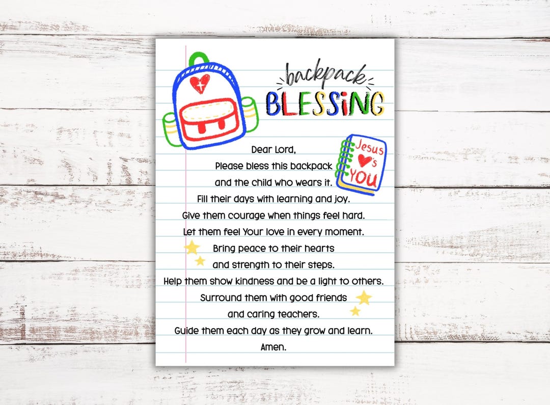 Backpack Blessing, Backpack Blessing Tags, Back to School Prayer ...