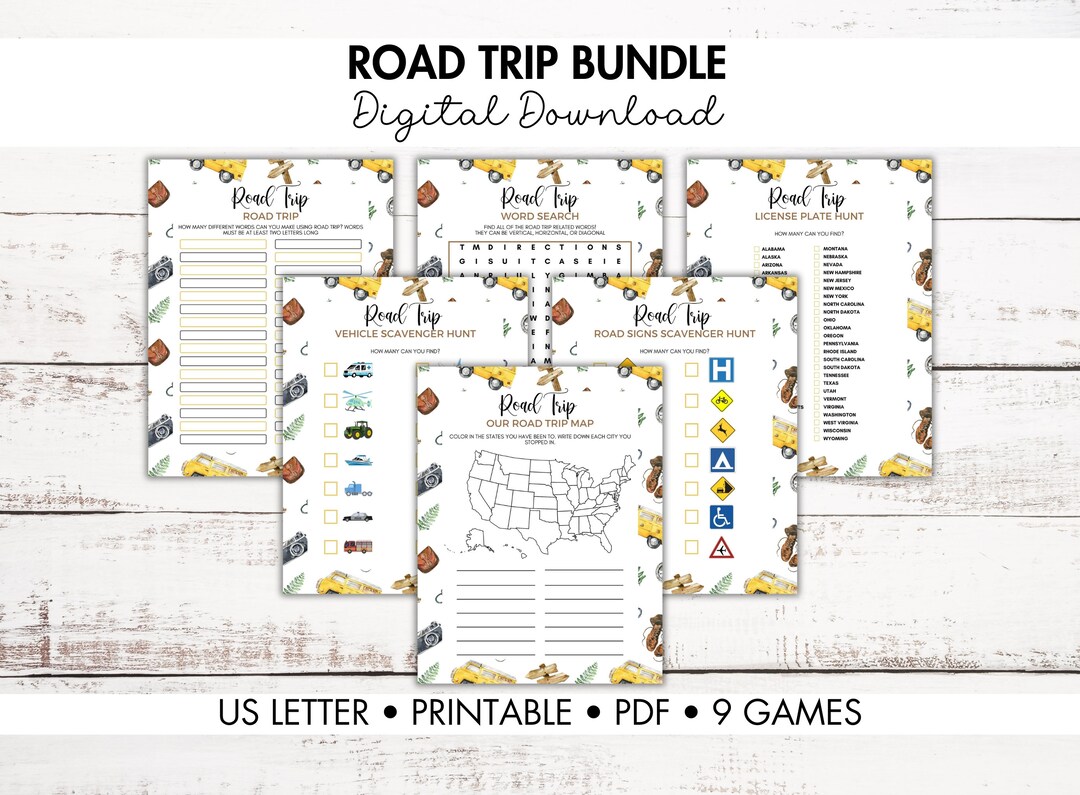 Road Trip Printable Bundle, Road Trip 9 Page Activities Bundle, Road ...