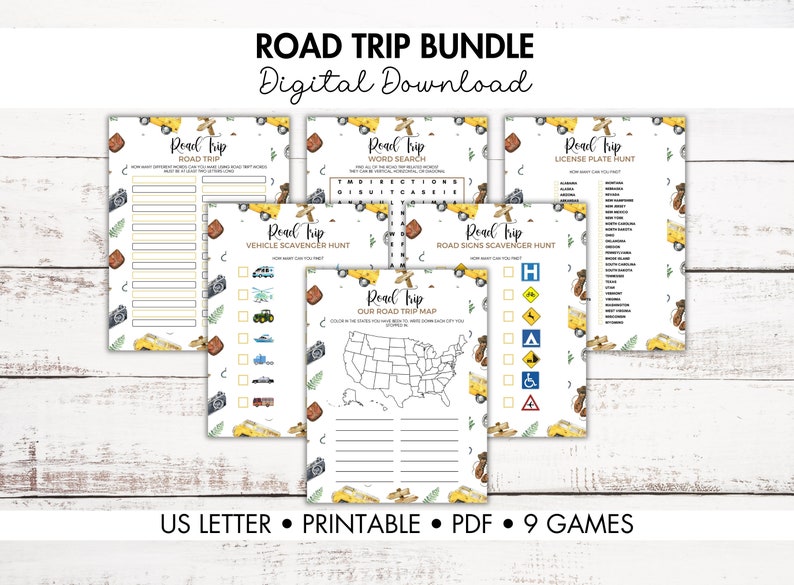 Road Trip Printable Bundle, Road Trip 9 Page Activities Bundle, Road ...
