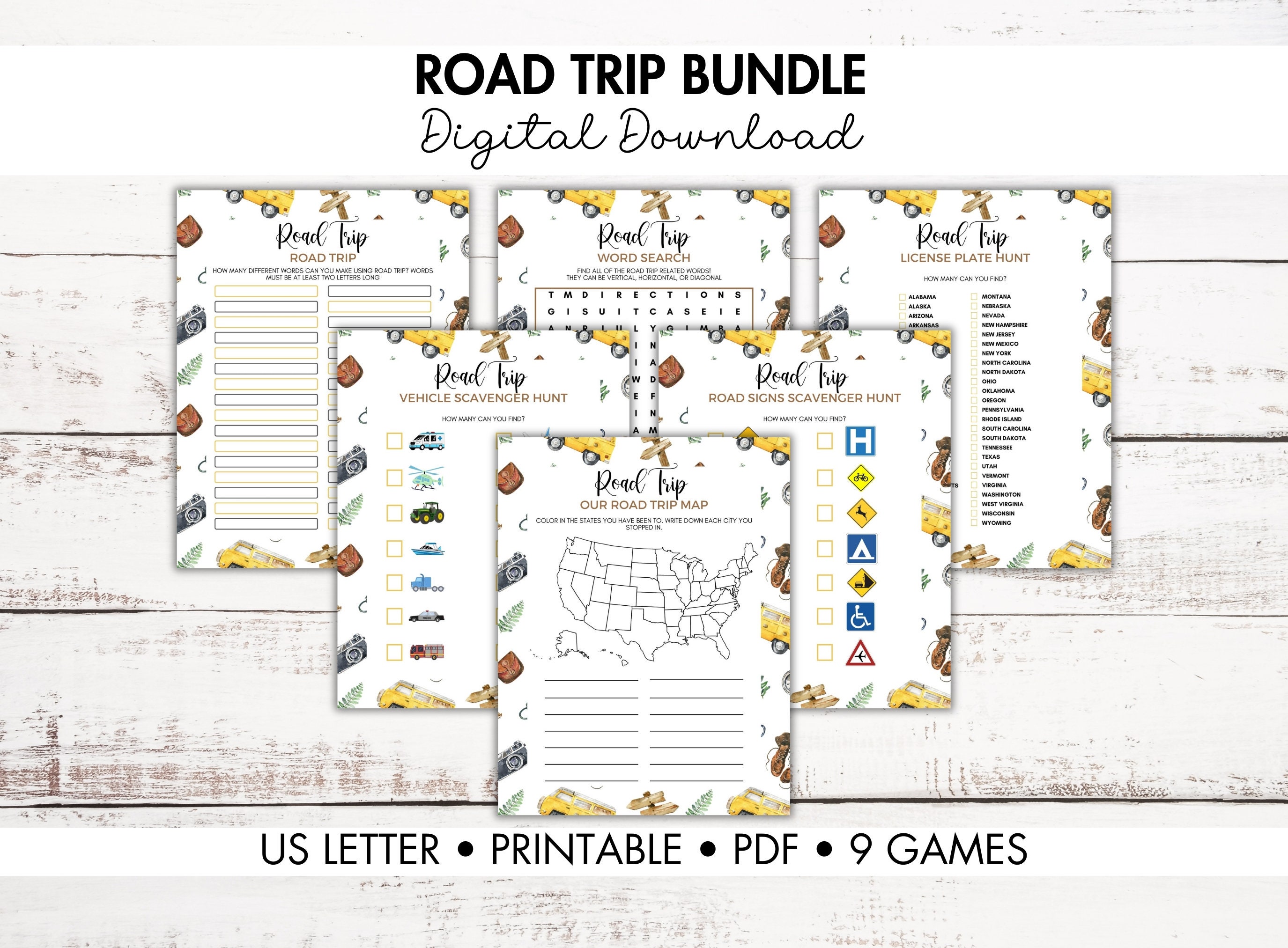 Road Trip Printable Bundle, Road Trip 9 Page Activities Bundle, Road ...