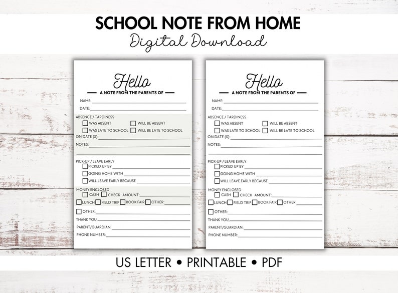 School Note From Home, School Excuse Note, Printable School Notes, Note ...