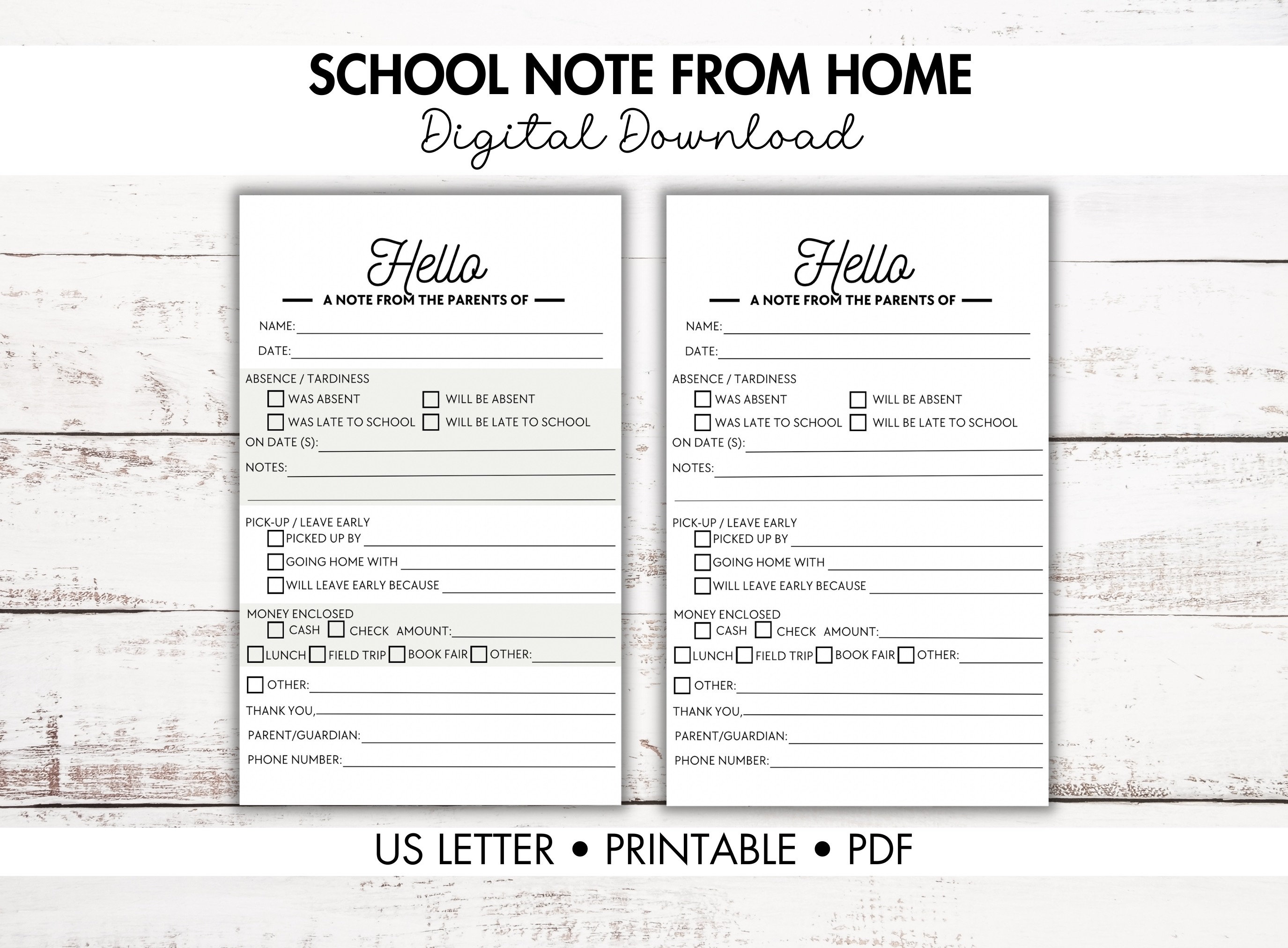 School Note From Home, School Excuse Note, Printable School Notes, Note ...