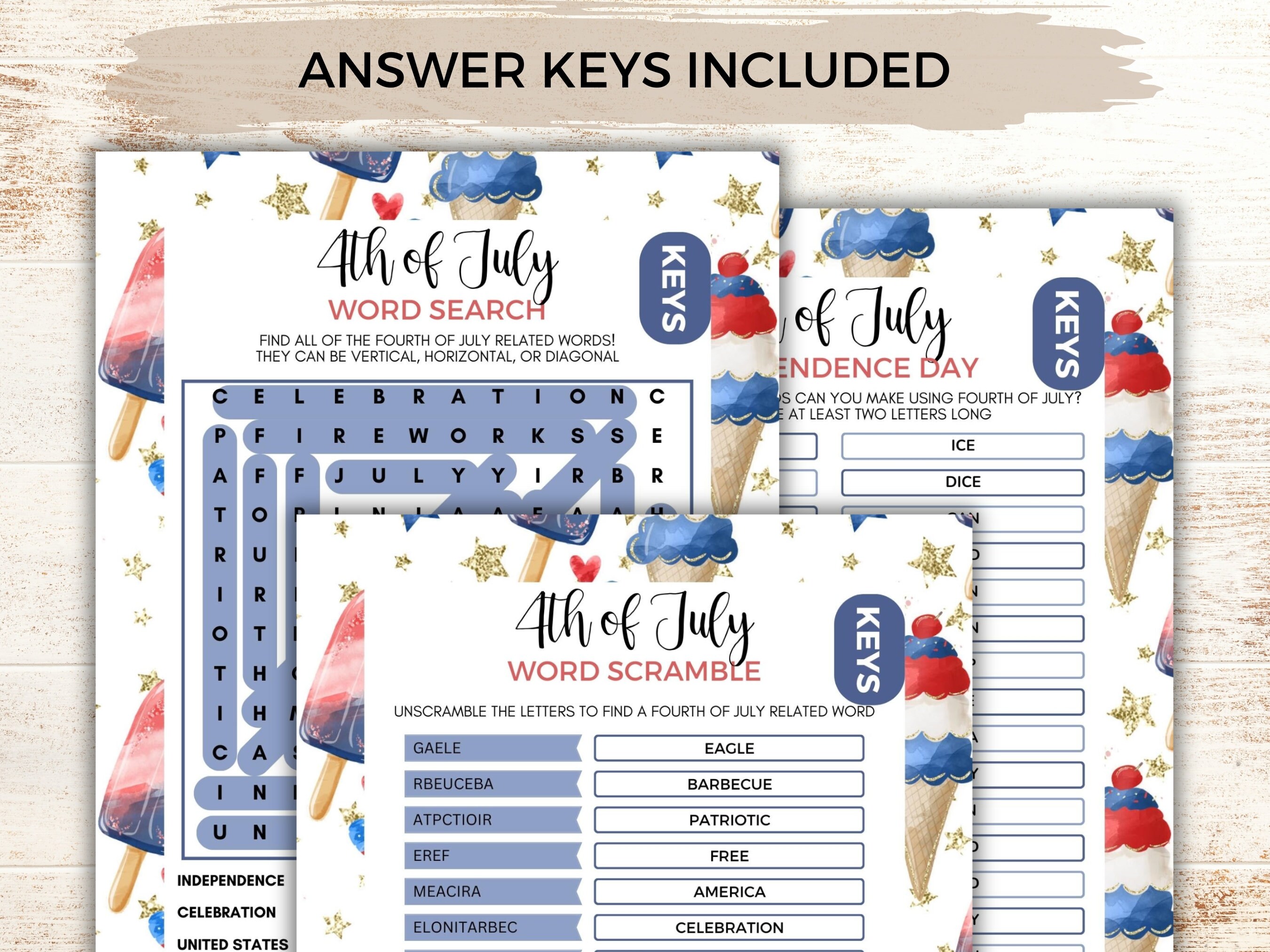 4th of July Printable Bundle, 4th of July 6 Page Activities Bundle, 4th ...