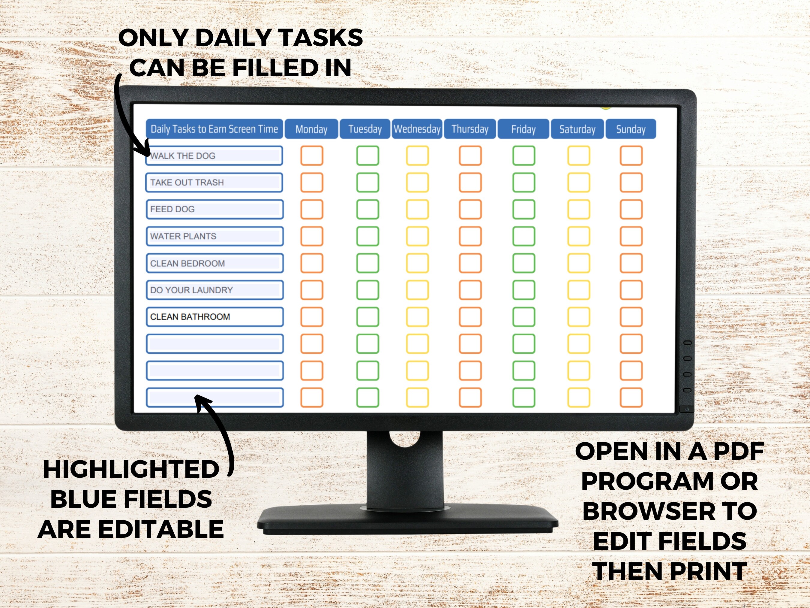Screen Time Checklist, Screen Time Chart Checklist, Editable Printable ...