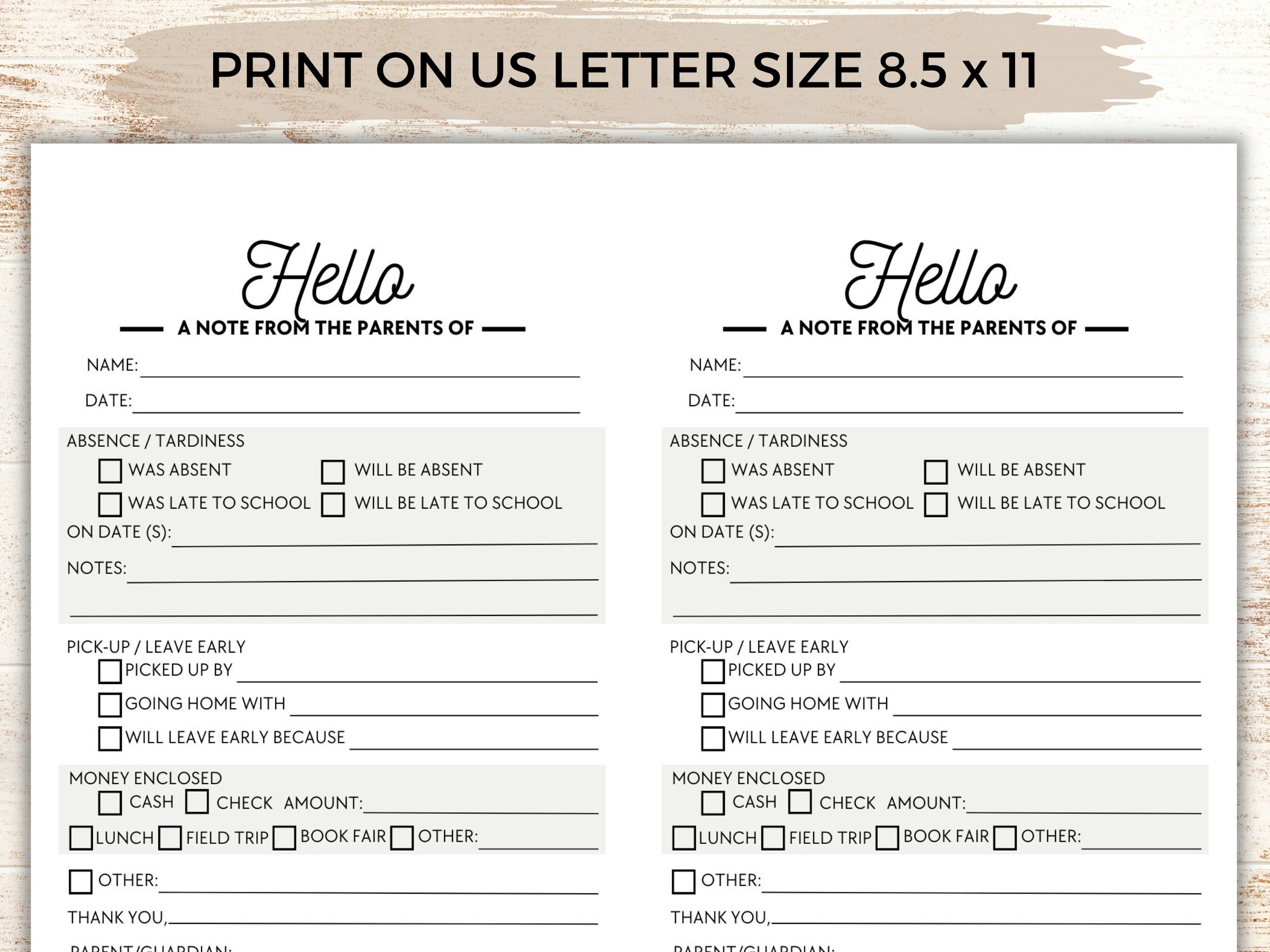 School Note From Home, School Excuse Note, Printable School Notes, Note ...