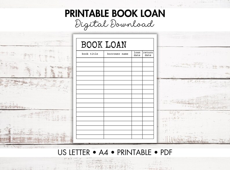 Printable Book Loan, Personal Library Tracker, Library Tracker Sheet ...