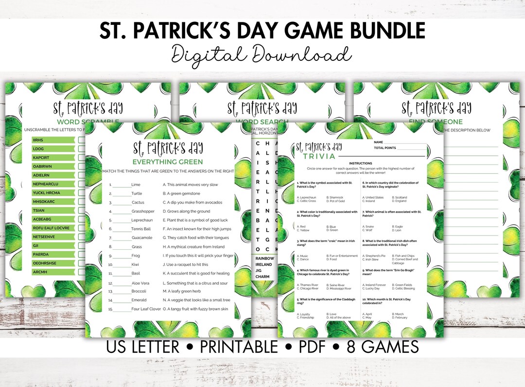 St Patrick's Day Printable Games, St Patrick's 8 Games Bundle, St ...