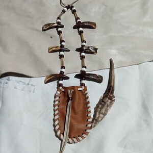 Agate Dagger Knife in Leather Pouch Necklace Adorned With Buffalo Teeth ...