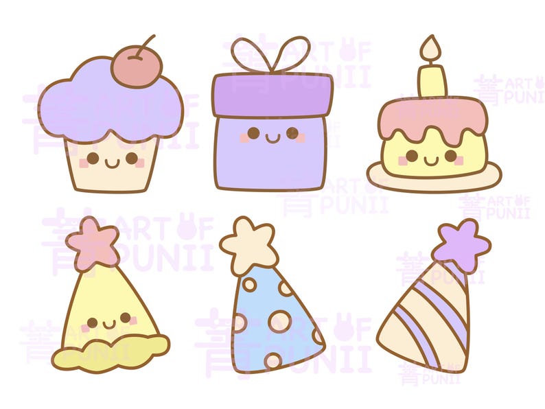 Cute Birthday Clipart PNG Bundle Kawaii Birthday Elements Digital ...