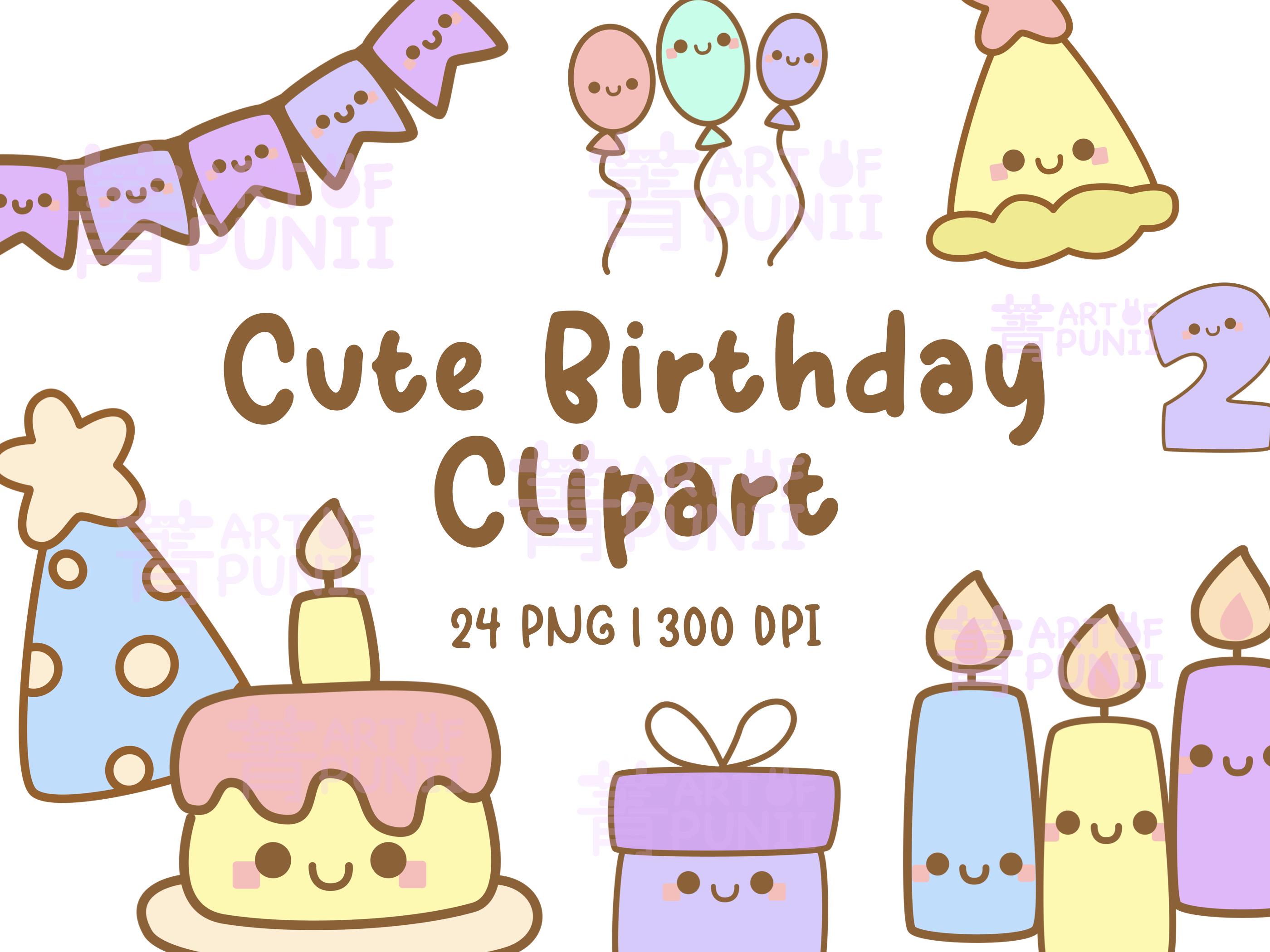 Cute Birthday Clipart PNG Bundle Kawaii Birthday Elements Digital ...