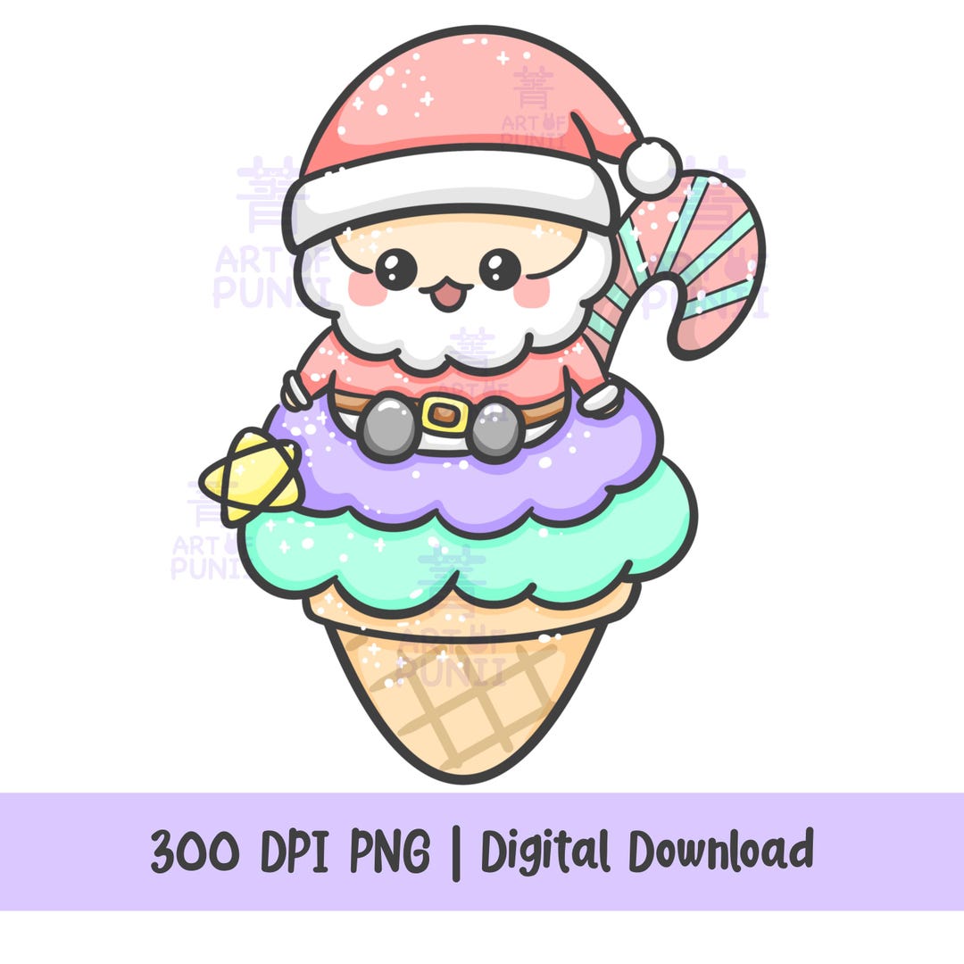 Cute Santa Ice Cream PNG, Santa on Ice Cream PNG, Cute Santa, Cute ...