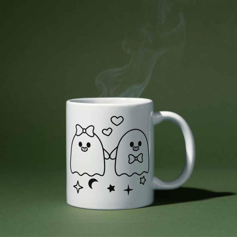 Girl Boy Ghost Outline SVG Designs, Halloween Ghost Couple PNG, Ghost ...