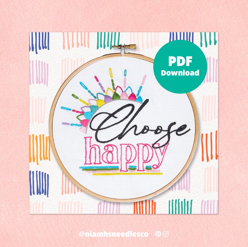 Beginner Embroidery Choose Happy Pattern | Digital Download PDF ...