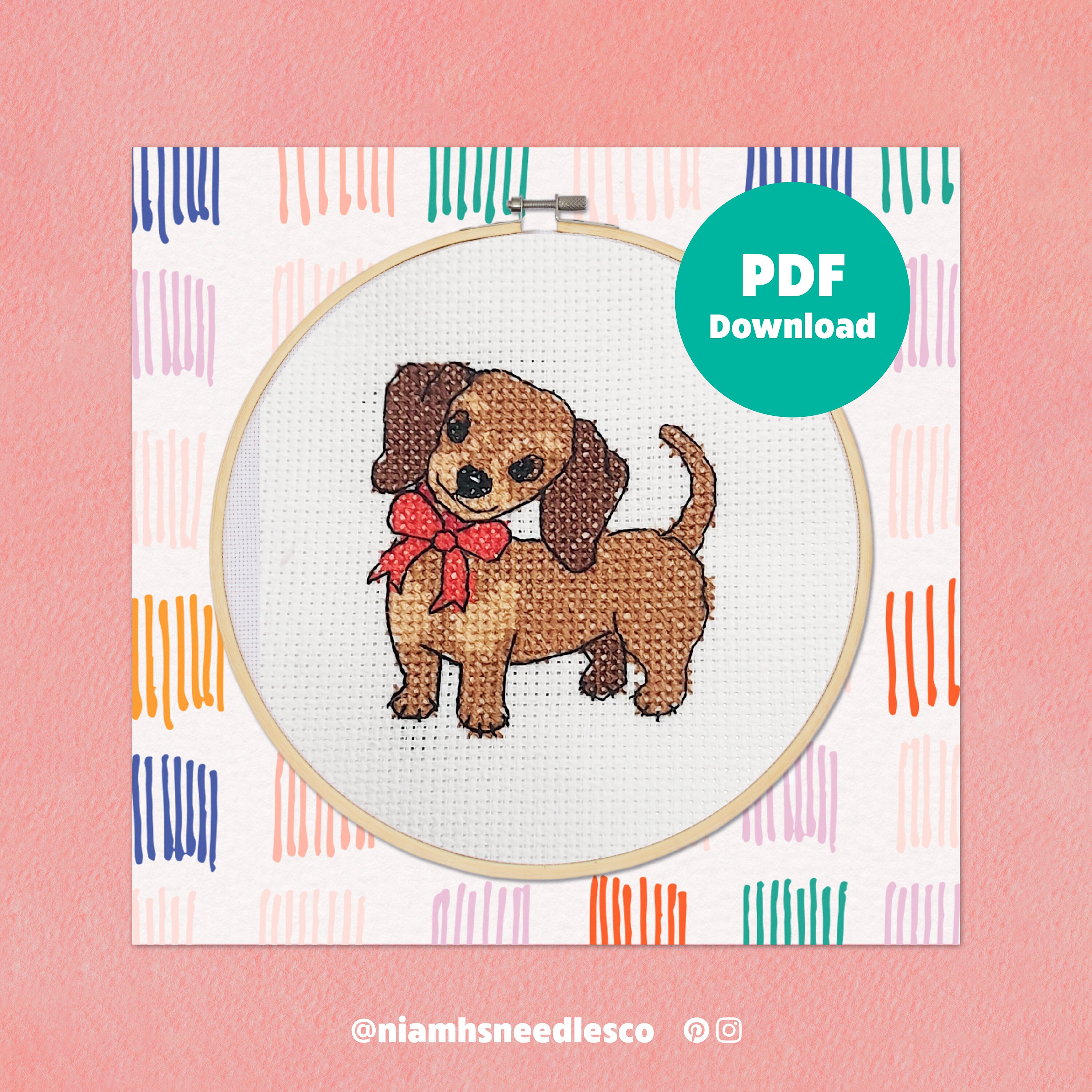 Beginners Cross Stitch Dachshund Pattern | Digital Download PDF ...