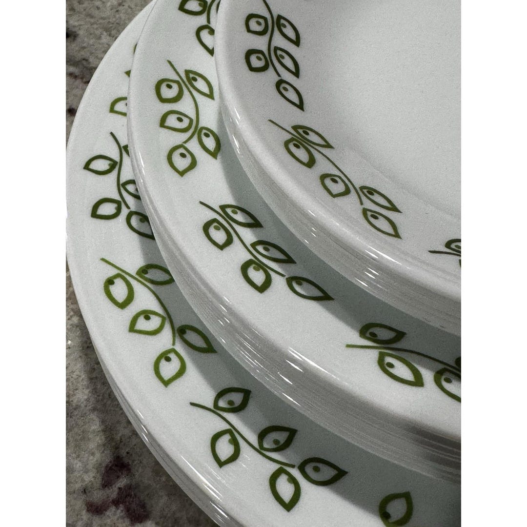 20 Pc Set Corelle Neo Leaf Green 7 Dinner and 8 Lunch Plates and 5 ...
