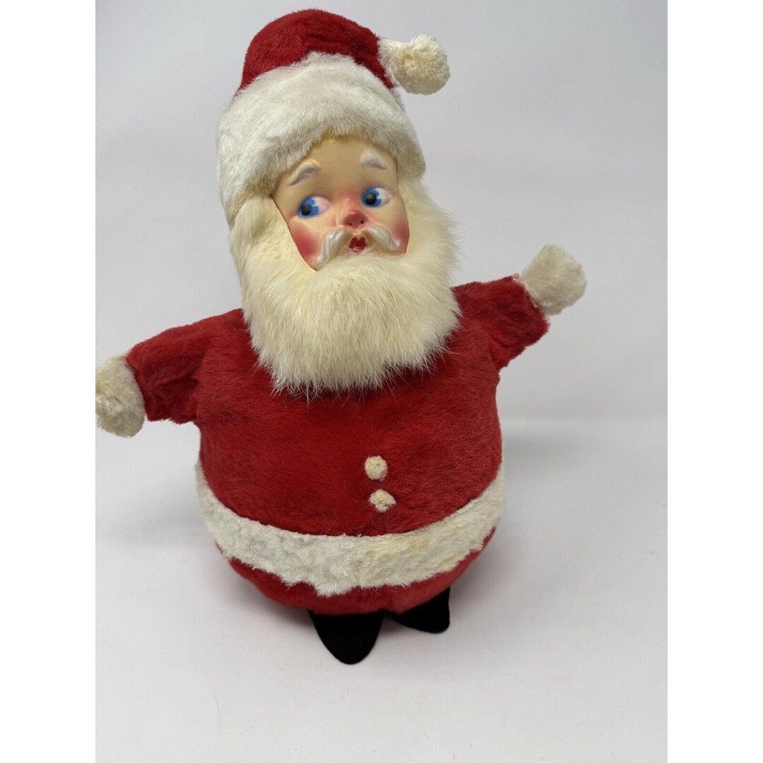 VINTAGE 1940's Roly Poly Santa Claus Rotating MUSICAL Jingle Bells FUR ...