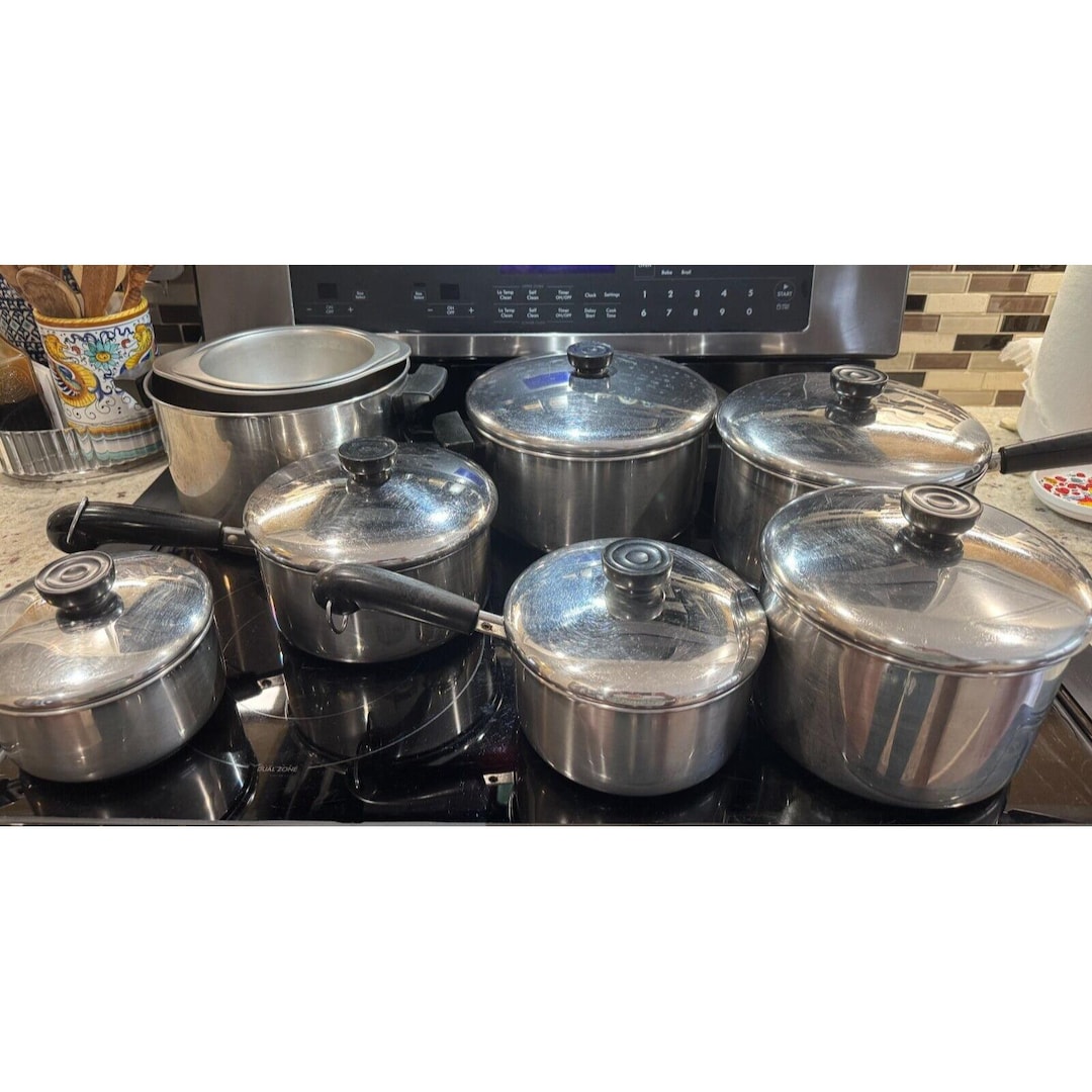 Vintage REVERE Ware 1801 TRI Ply Bottom 15 PC Cookware Set Pot Pans ...
