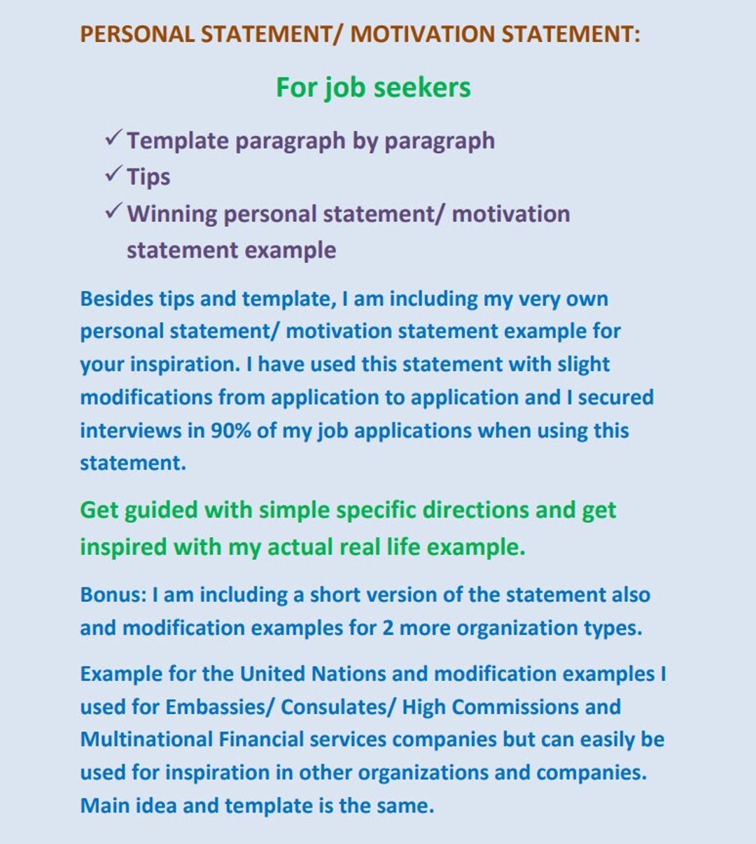 Personal Statement/ Motivation Statement: for Job Seekers - Etsy