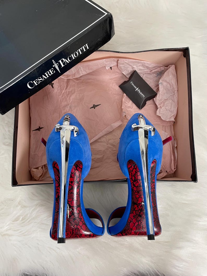 Vintage Cesare Paciotti Blue Suede Lady Blade Dagger Heels Size 38 / US ...