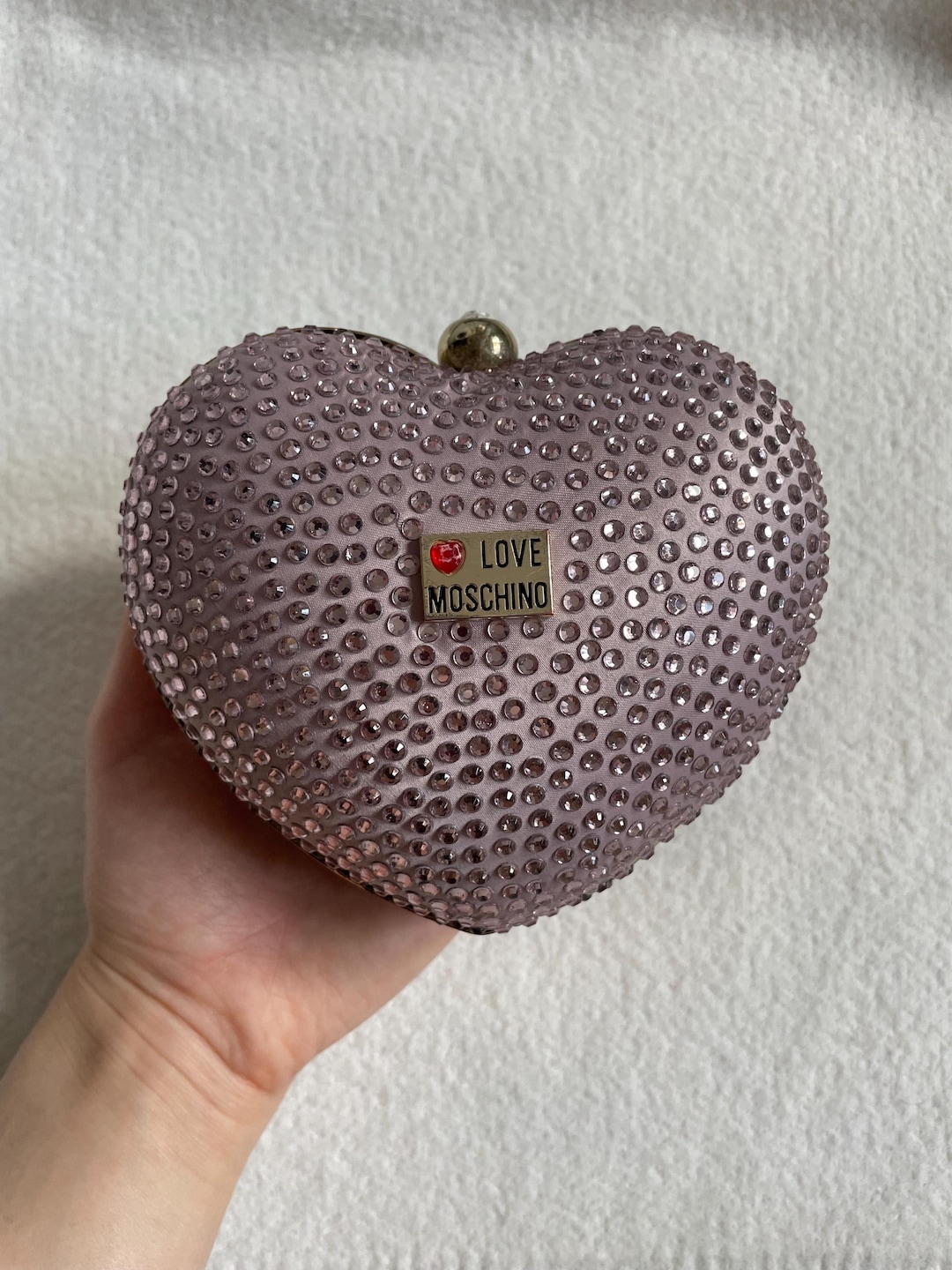 Love Moschino Heart Shaped Mauve Rhinestone Clutch – Pink Lilac Crystal ...