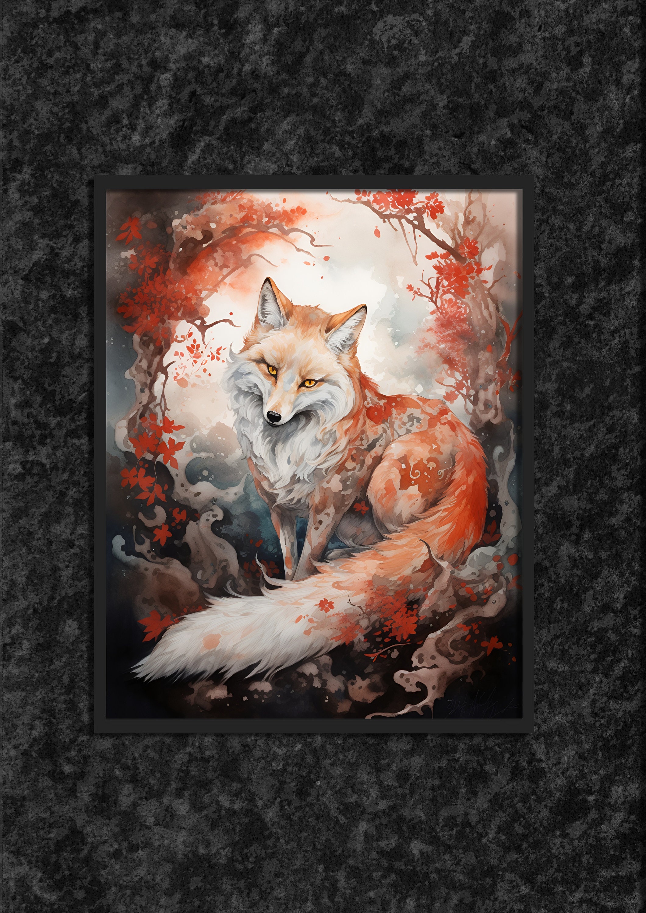 Japanese Mythological Kitsune, Watercolour, Art Poster Print - Etsy UK