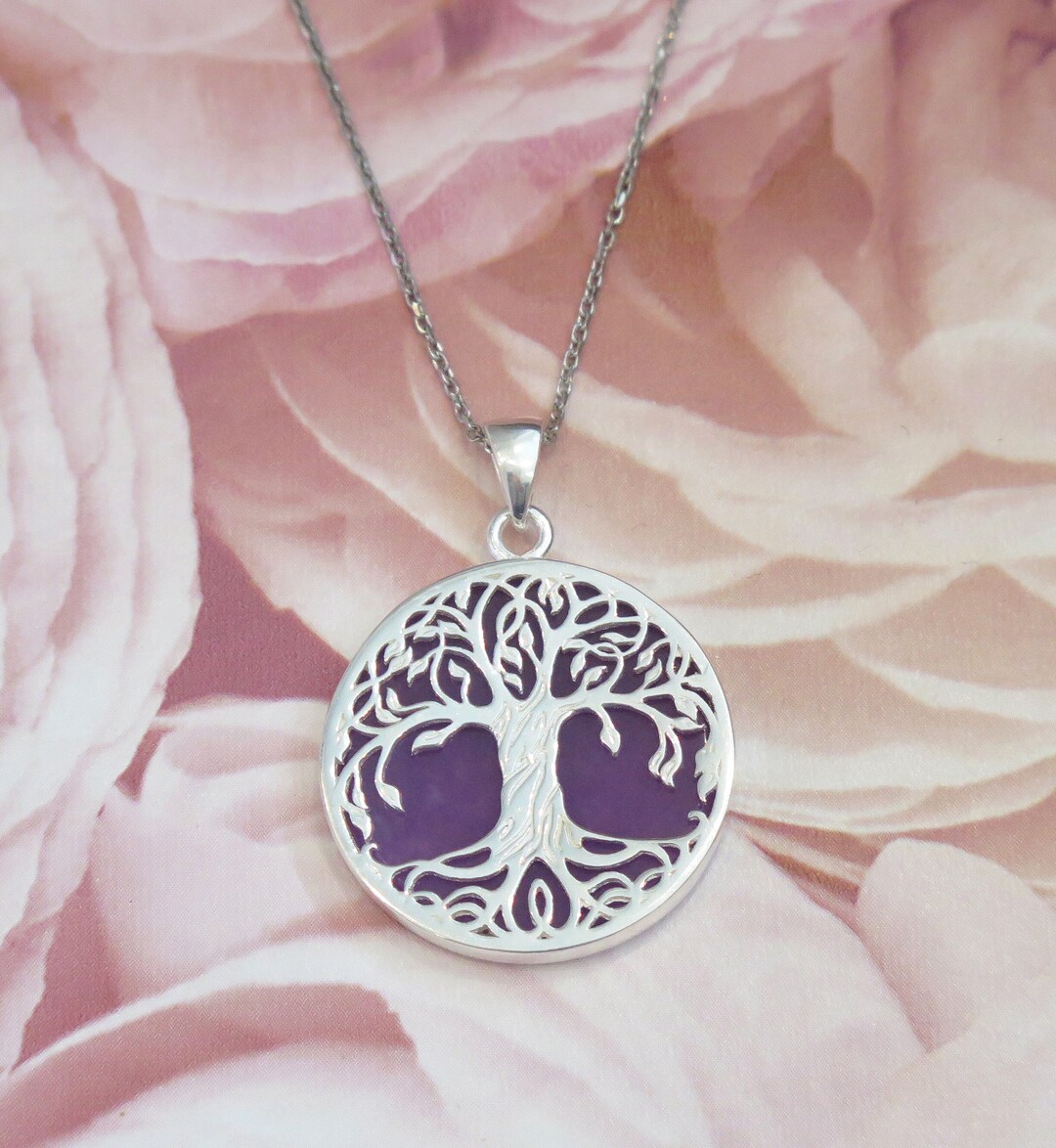 Lavender Jade Tree of Life Pendant: Sterling Silver Necklace - Etsy