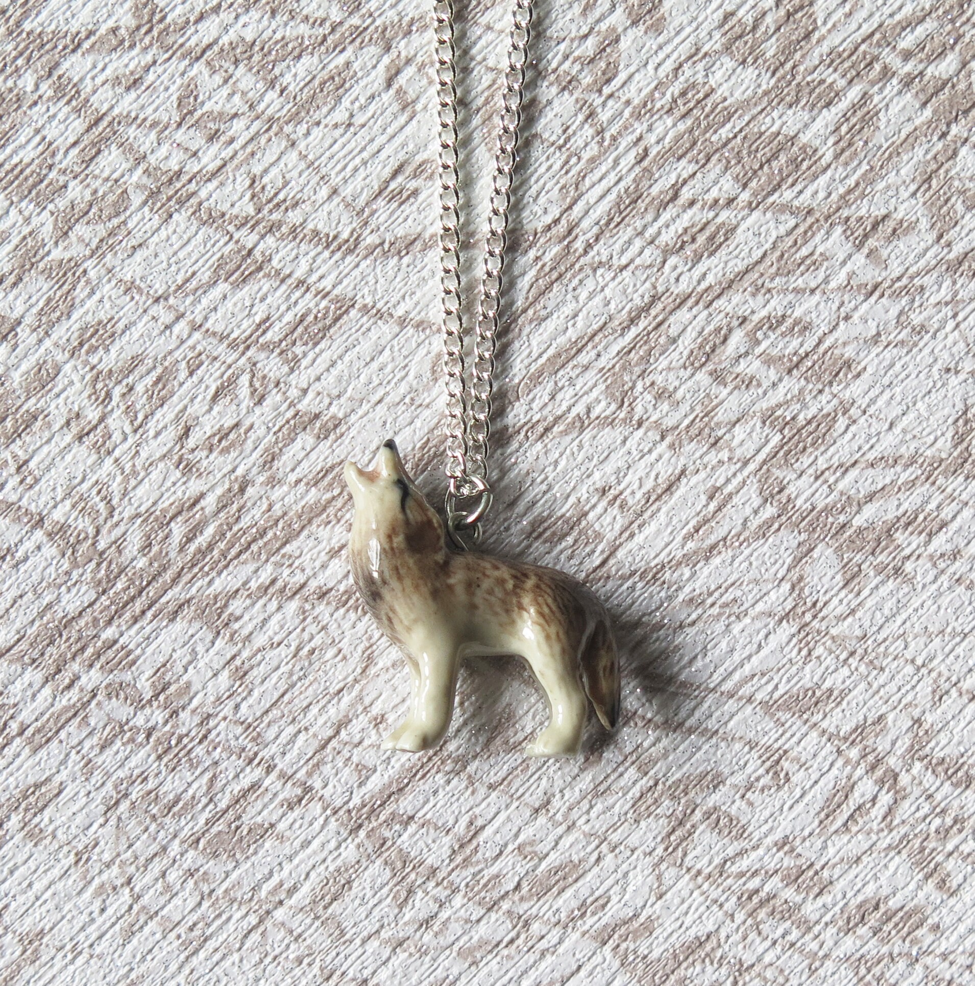 Howling Wolf Porcelain Animal Pendant Necklace - Etsy
