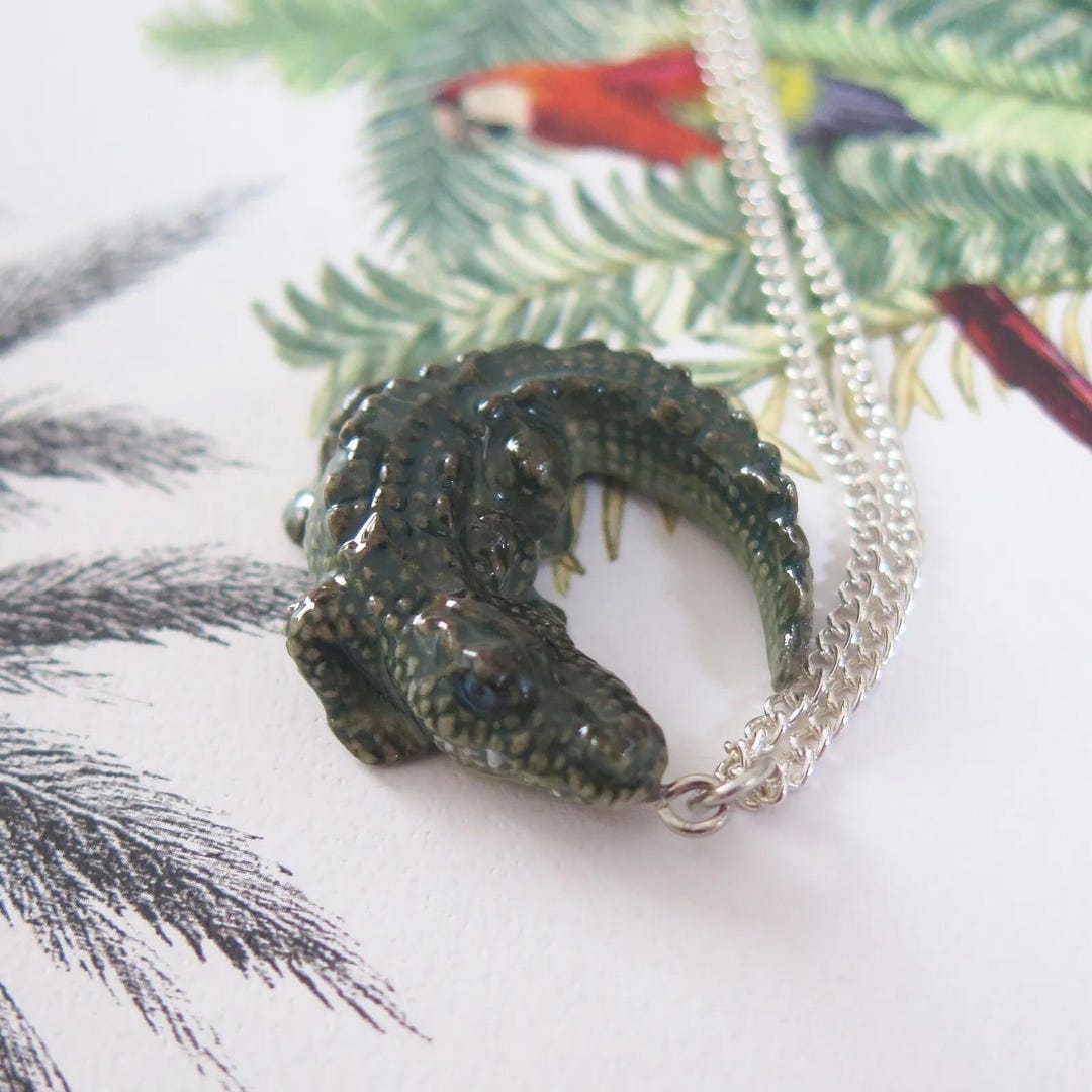 Porcelain Alligator Pendant Necklace: Hand-painted Reptile Jewelry - Etsy