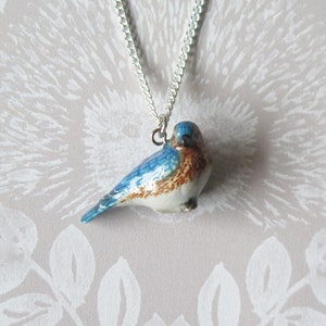 Porcelain Bluebird Pendant Necklace: Hand-painted Bird Garden Jewelry ...